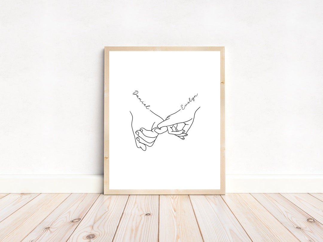 Personalised Holding Hands Line Drawing, Couples Love Art, Wedding Gift ...