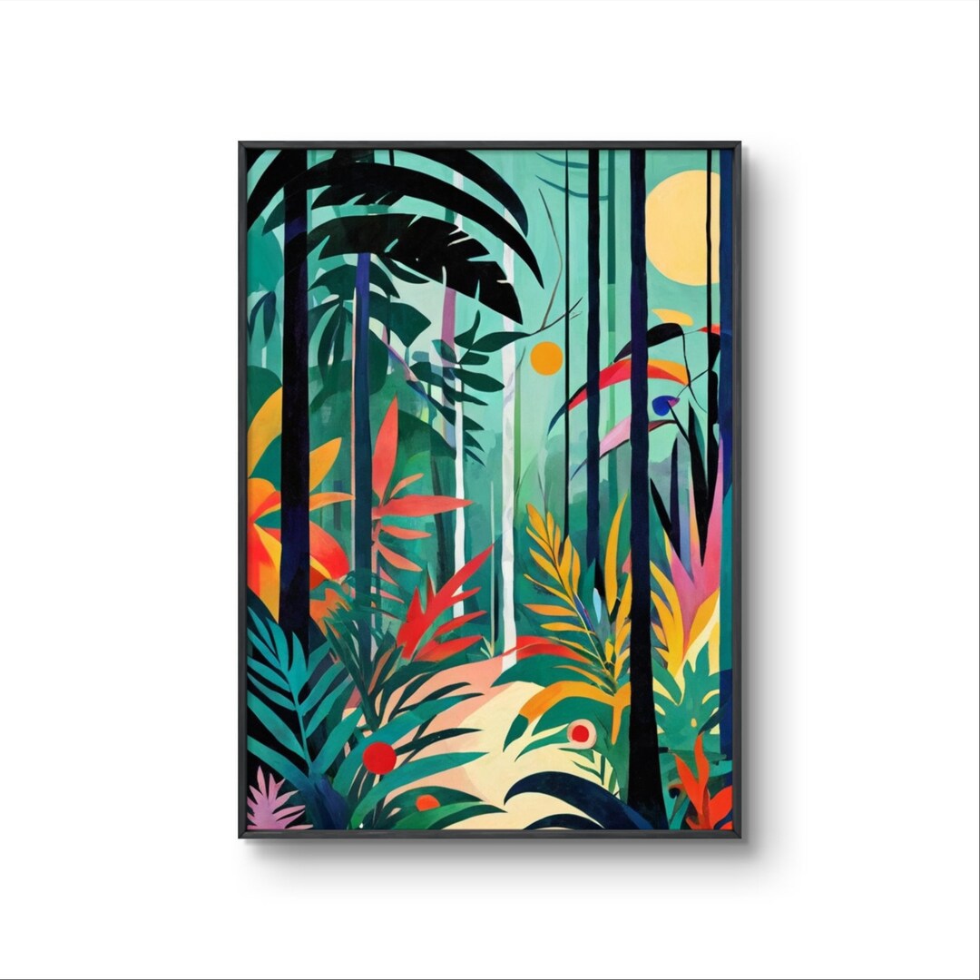 Decorative Tropical Jungle Poster Colorful Naive Collage Style Poster ...