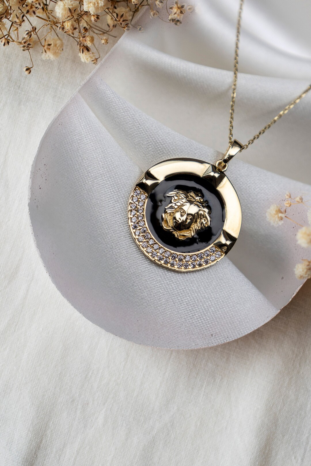 14K Gold Medusa Pendant, Medusa Necklace, Real Gold Necklace, Handmade ...
