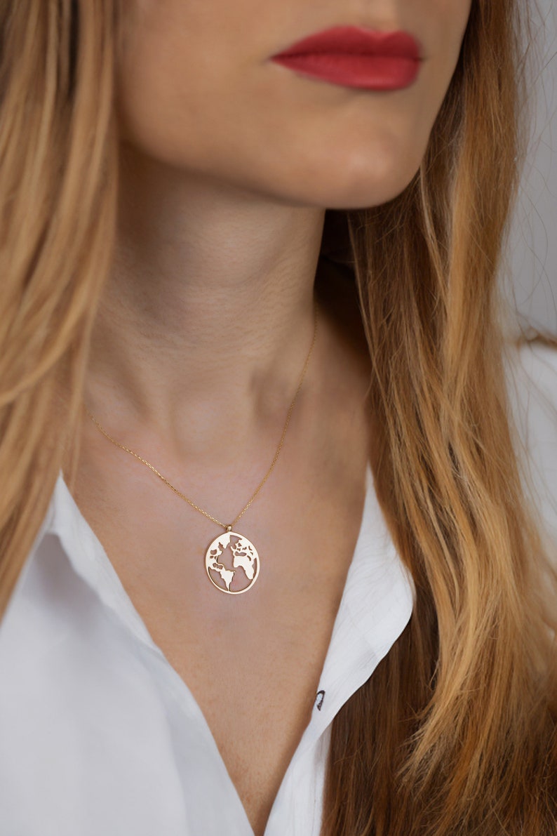 14K Gold Earth Necklace, World Map Necklace, World Necklace, Wanderlust ...