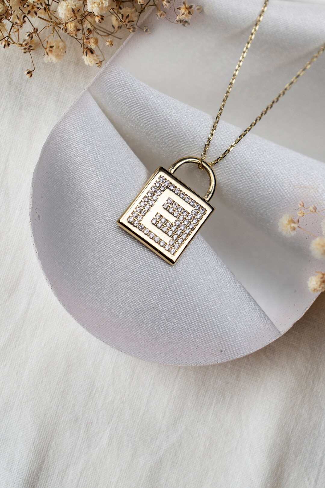 14k Gold Initial Necklace, Gold Letter Block, Gold Initial Block Charm ...