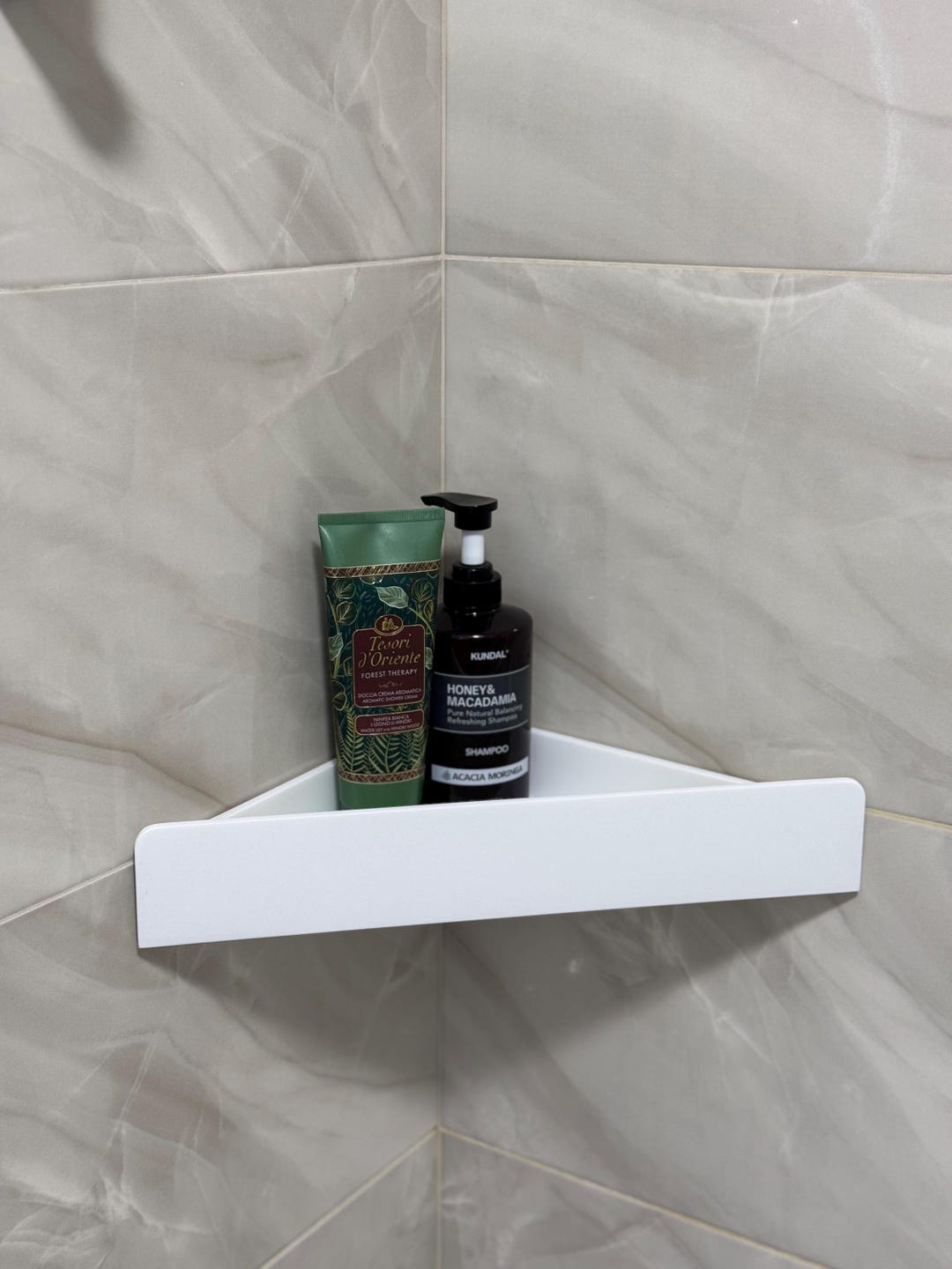 White Ceramic Corner Shelf Elegant Shower Shelf, Stylish Bathroom ...