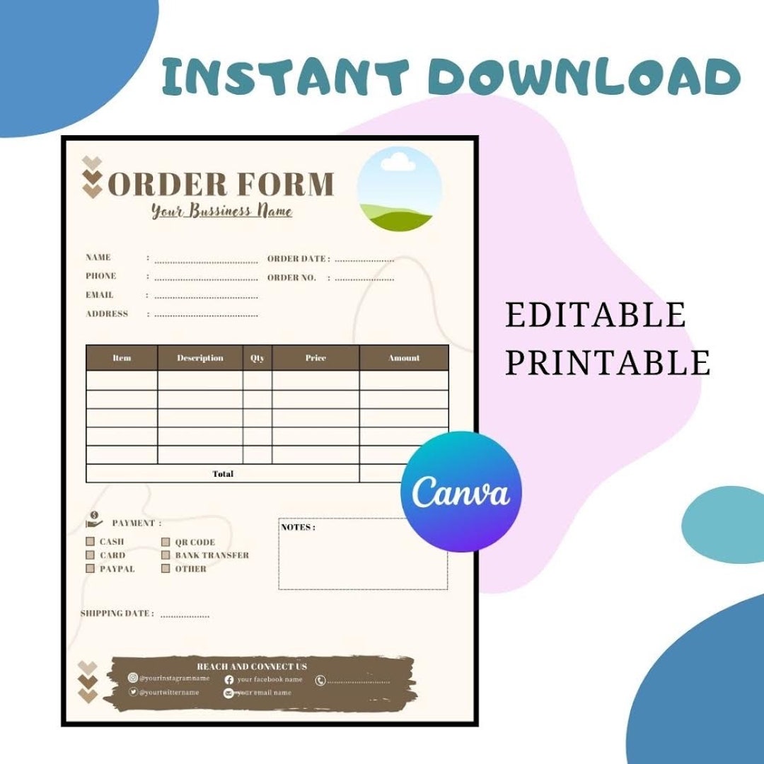 Template Order Form | Editable Order Form | Order for for Small ...