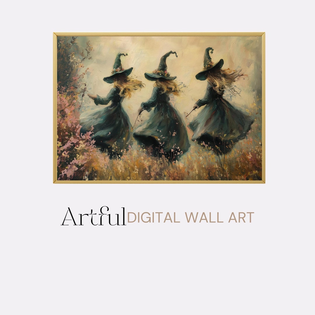 Witchy Wall Art Printable, Dancing Witches in Wildflower Field ...