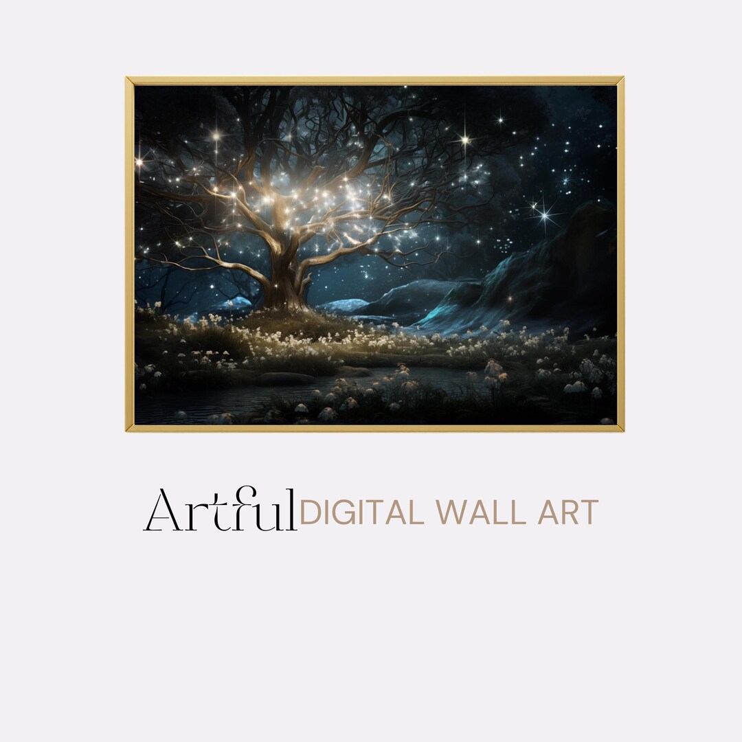 Fantasy Tree Enlightened With Stars Wall Art Printable Magical Forest ...