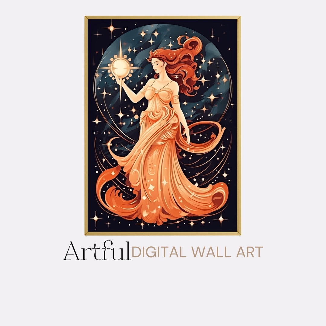 Virgo Female Portrait Printable, Virgo Zodiac Sign Wall Art Digital ...