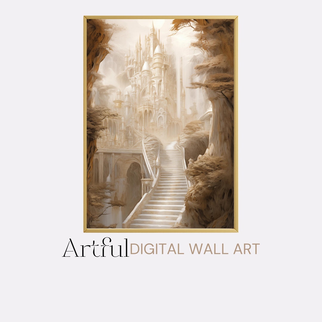Printable White Fantasy Castle Wall Art Digital Download Fantasy World ...