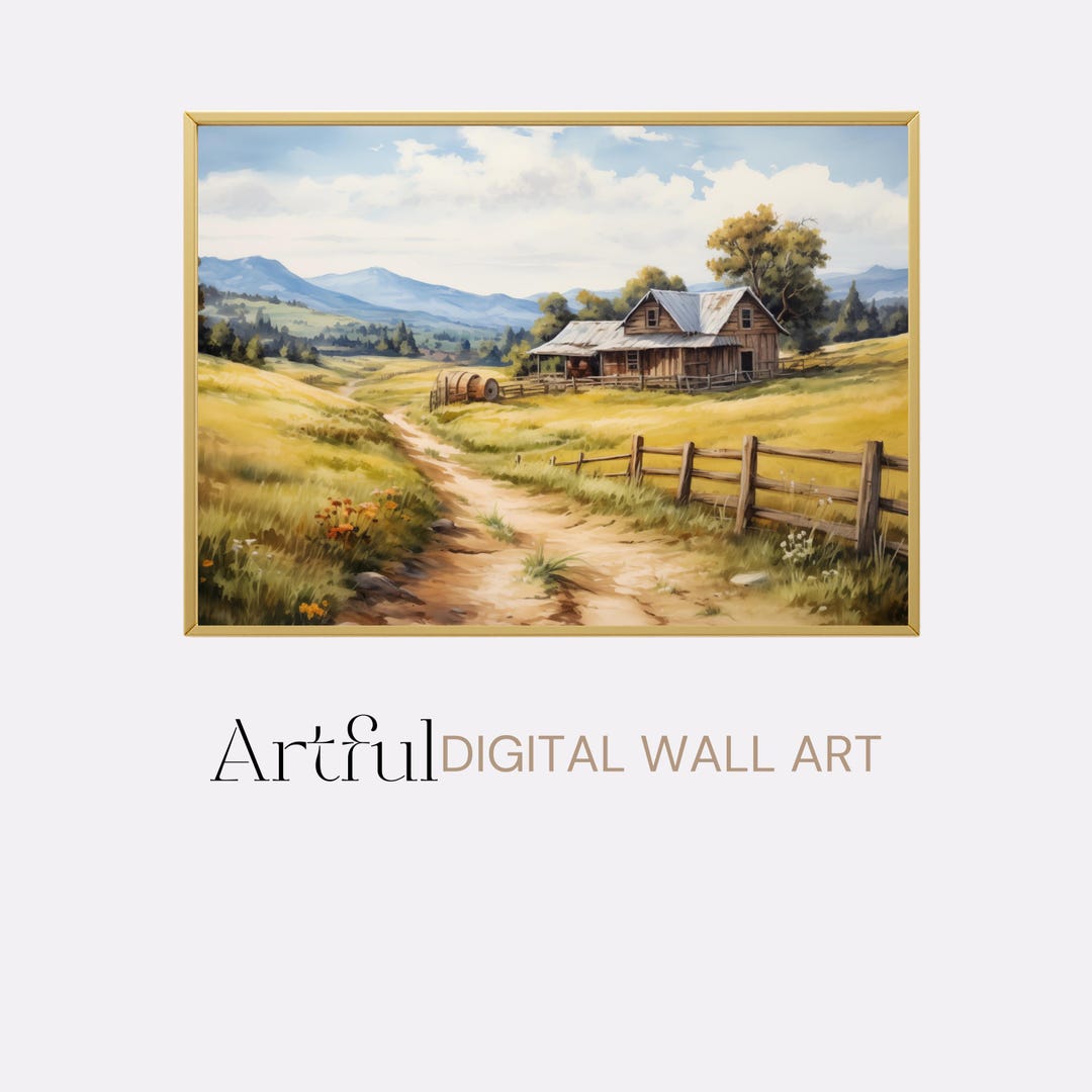 Rustic Ranch Printable Wall Art, Farmhouse Digital Painting, Country ...