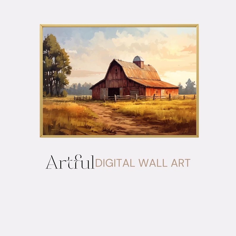 Old Farmhouse Barn Printable Art, Farmhouse Landscape Digital Painting ...