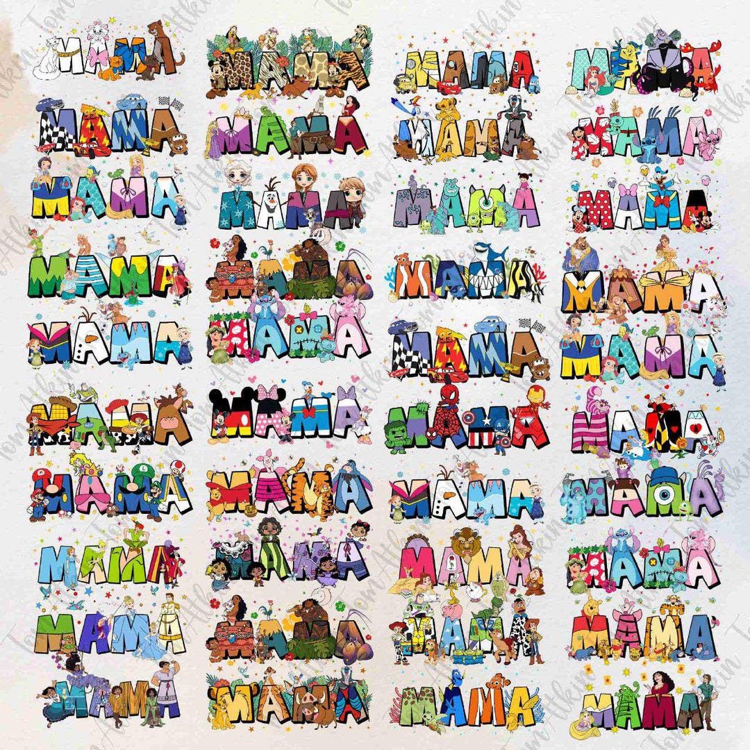 40+ Cartoon Mama Png Bundle, Princess Mama Png, Superhero Mama Png, Dis ...