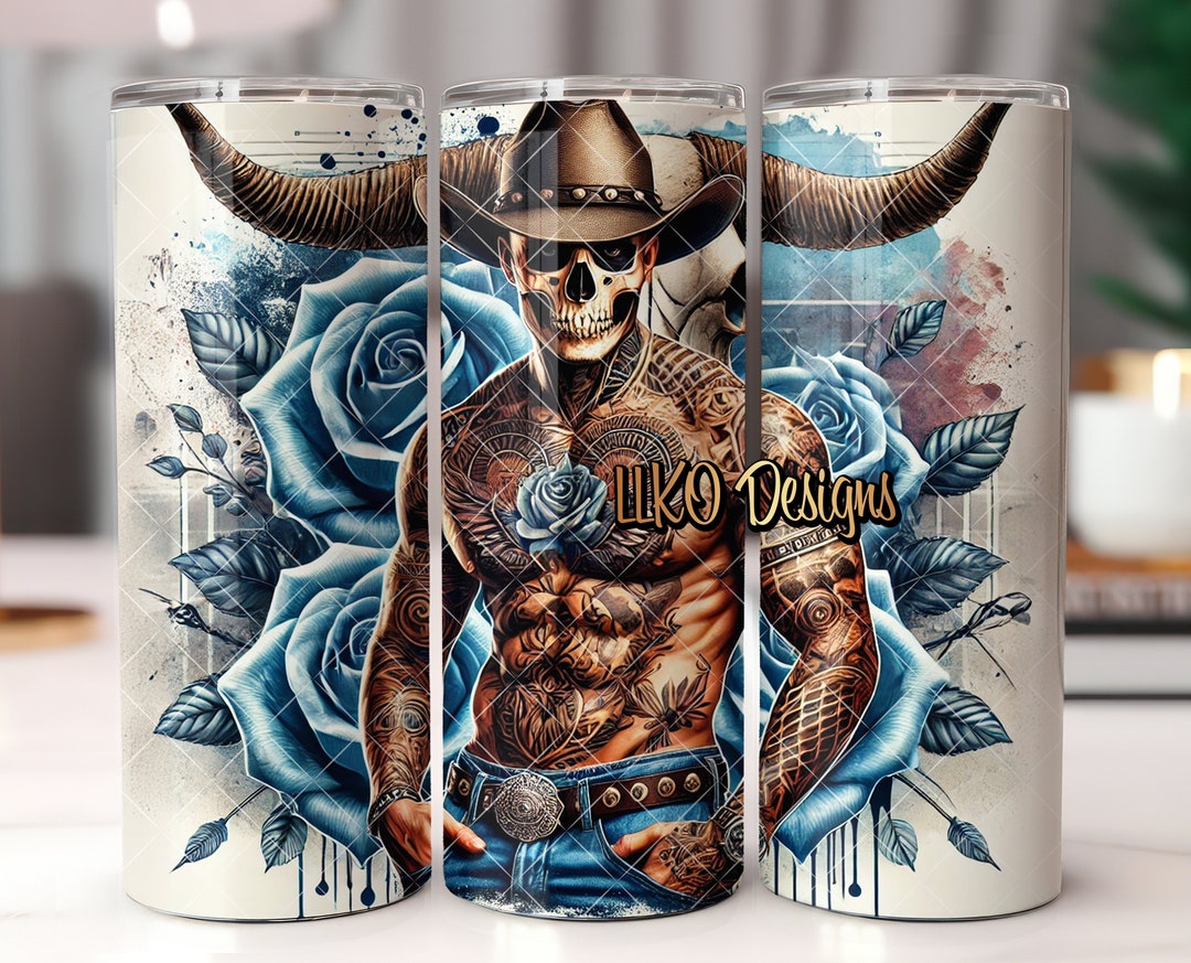 Cowboy Skull Face Tumbler Wrap 20oz Sublimation Tumbler Design Cowboy ...