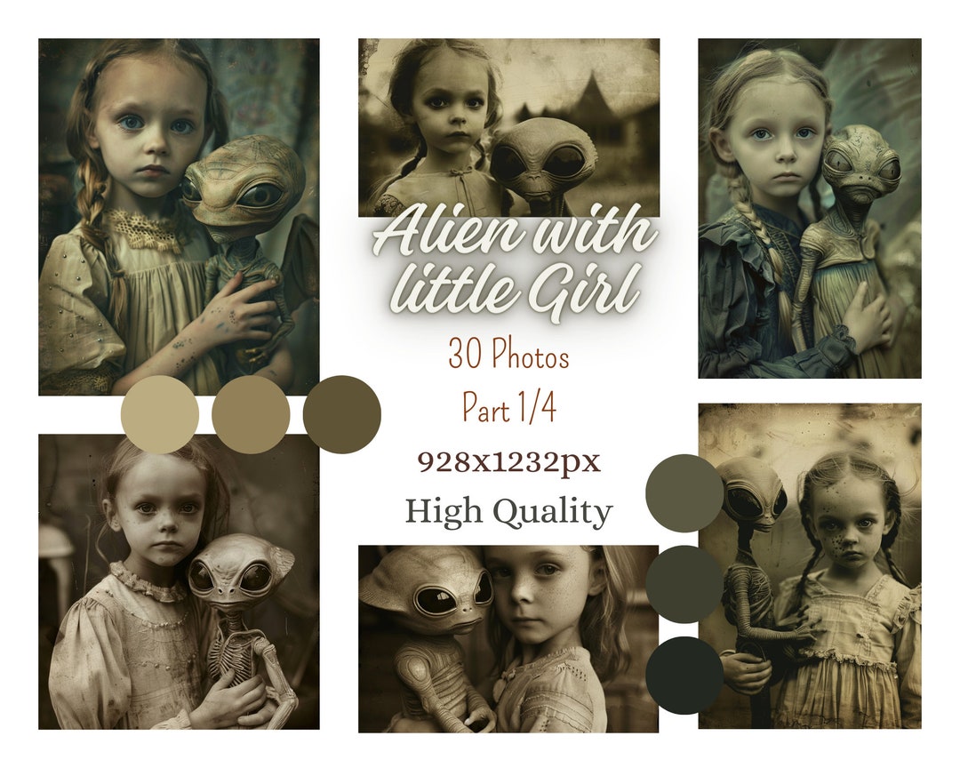 Horror Creepy Alien With Little Girl for Junk Journal, Scrapbooking ...