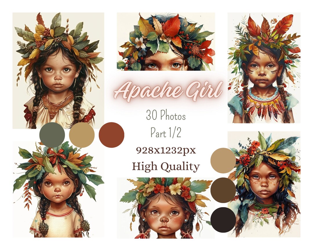30 Portraits of Little Apache Girl for Junk Journal, Scrapbooking ...