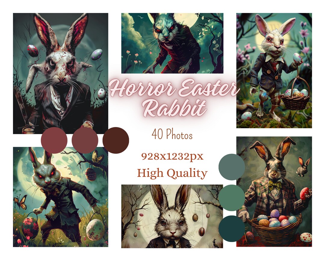 40 Photos Easter Horror Rabbits for Junk Journal, Scrapbooking, Digital ...