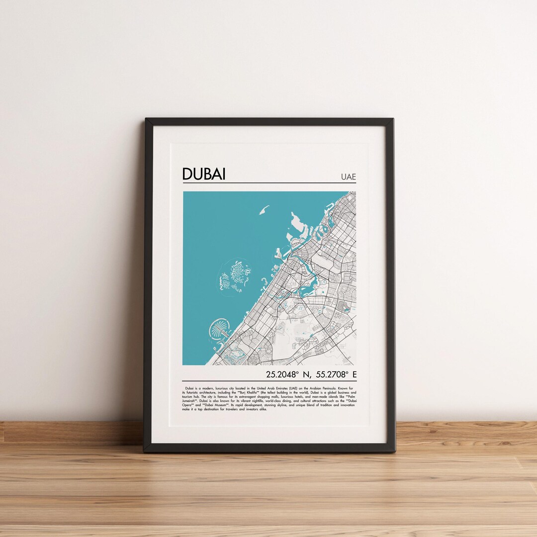 DUBAI City Poster UAE City Poster Digital Download Custom Map Print ...
