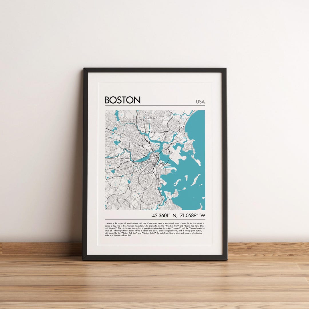BOSTON City Poster USA City Poster Digital Download Custom Map Print ...