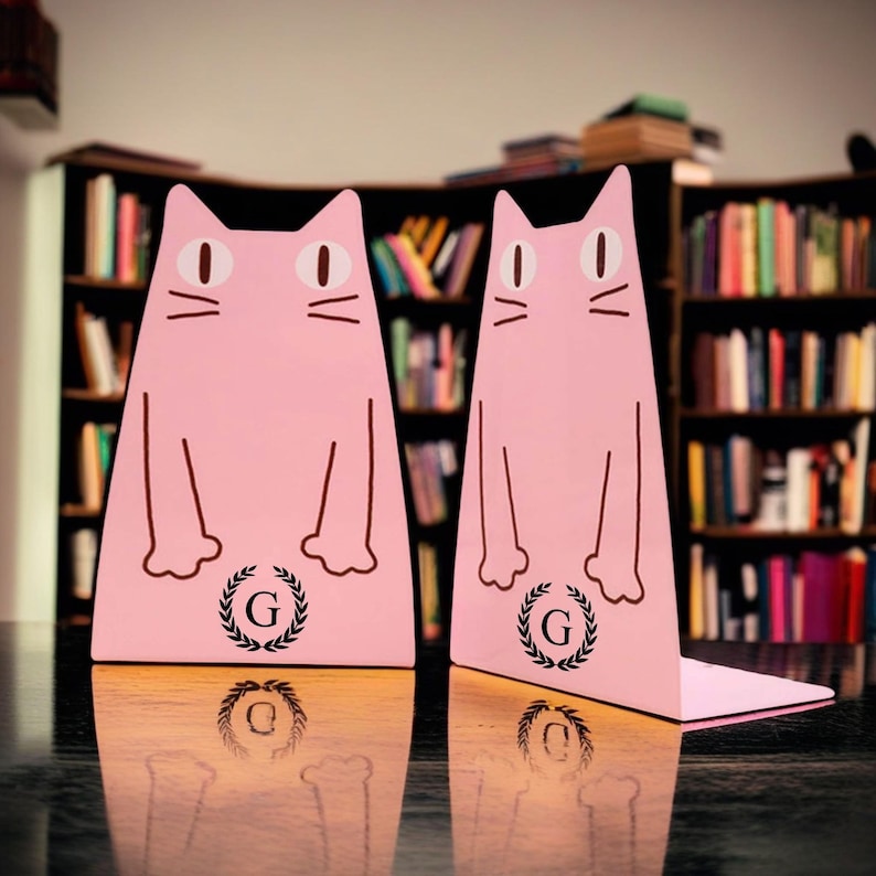 Personalized Metal Bookends, Customized Cute Cat Bookends, Cartoon Cute ...