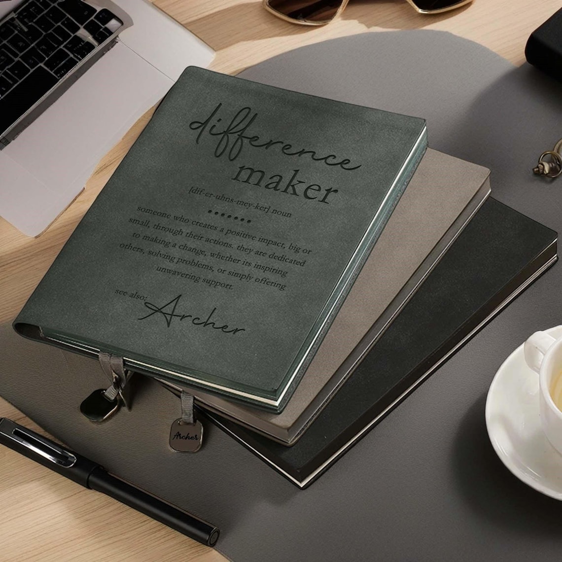 Leather Notebook With Name, Difference Maker Diary, Personalized Leader ...