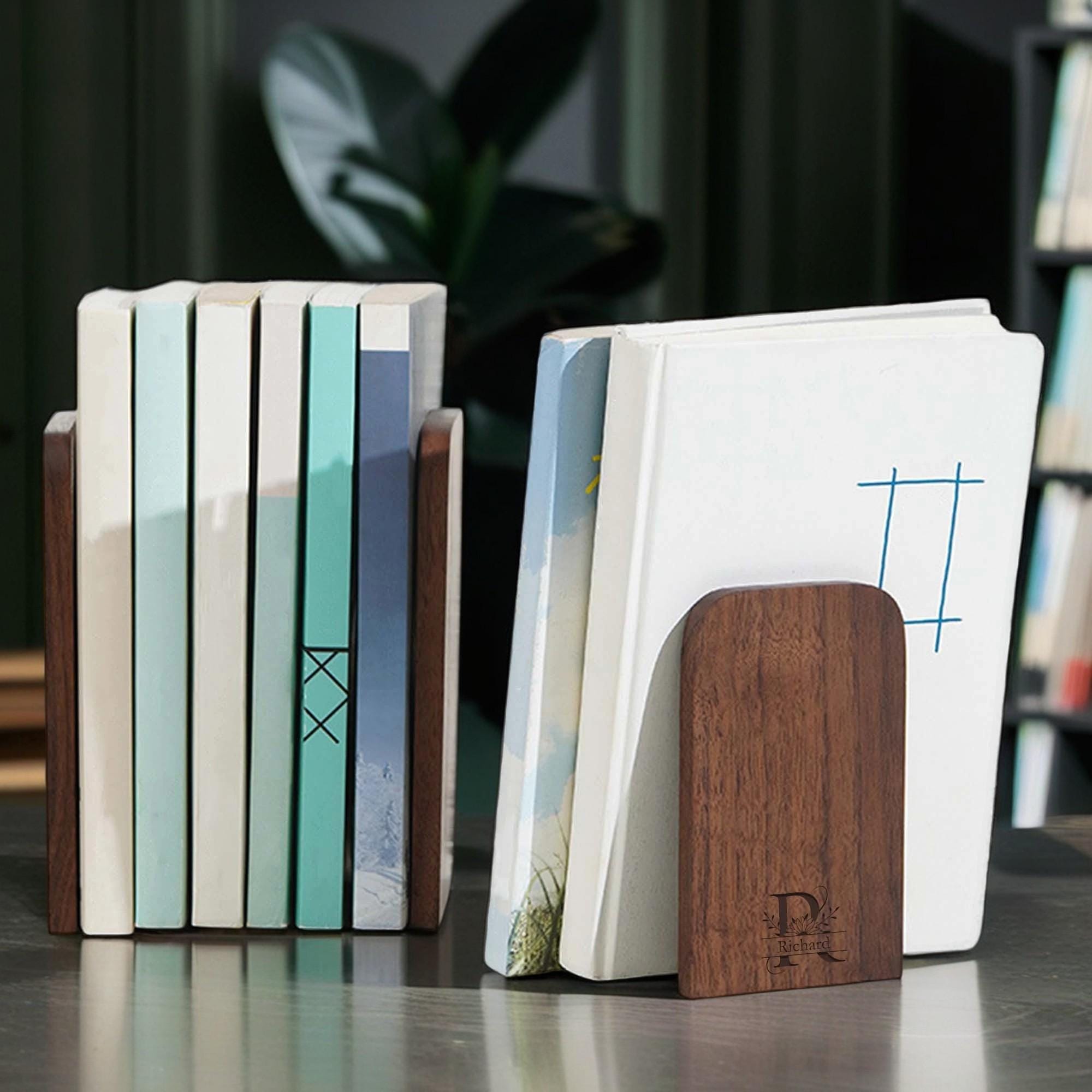 Custom Black Walnut Bookends, Personalized Beech Bookends, Book Stand ...