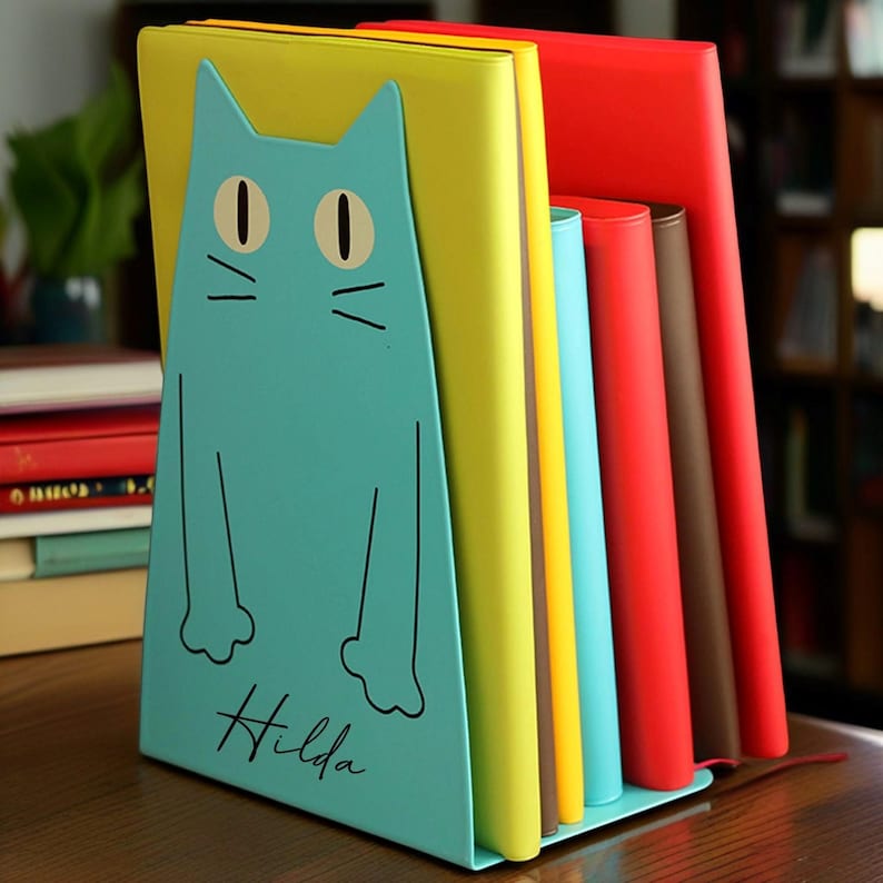 Personalized Metal Bookends, Customized Cute Cat Bookends, Cartoon Cute ...