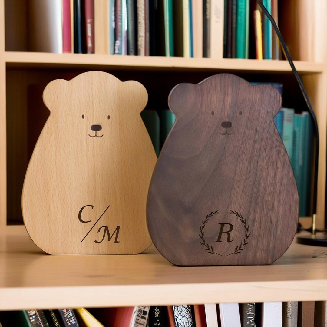 Custom Cute Wooden Bookends, Black Walnut Beech Bear Bookends ...