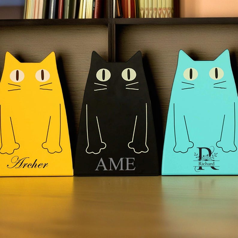 Personalized Metal Bookends, Customized Cute Cat Bookends, Cartoon Cute ...