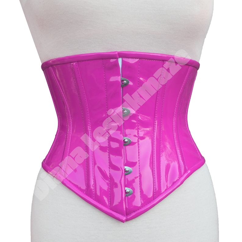 Pink Underbust Women Corset Glossy WET Look Vinyl PVC Pink Waist ...