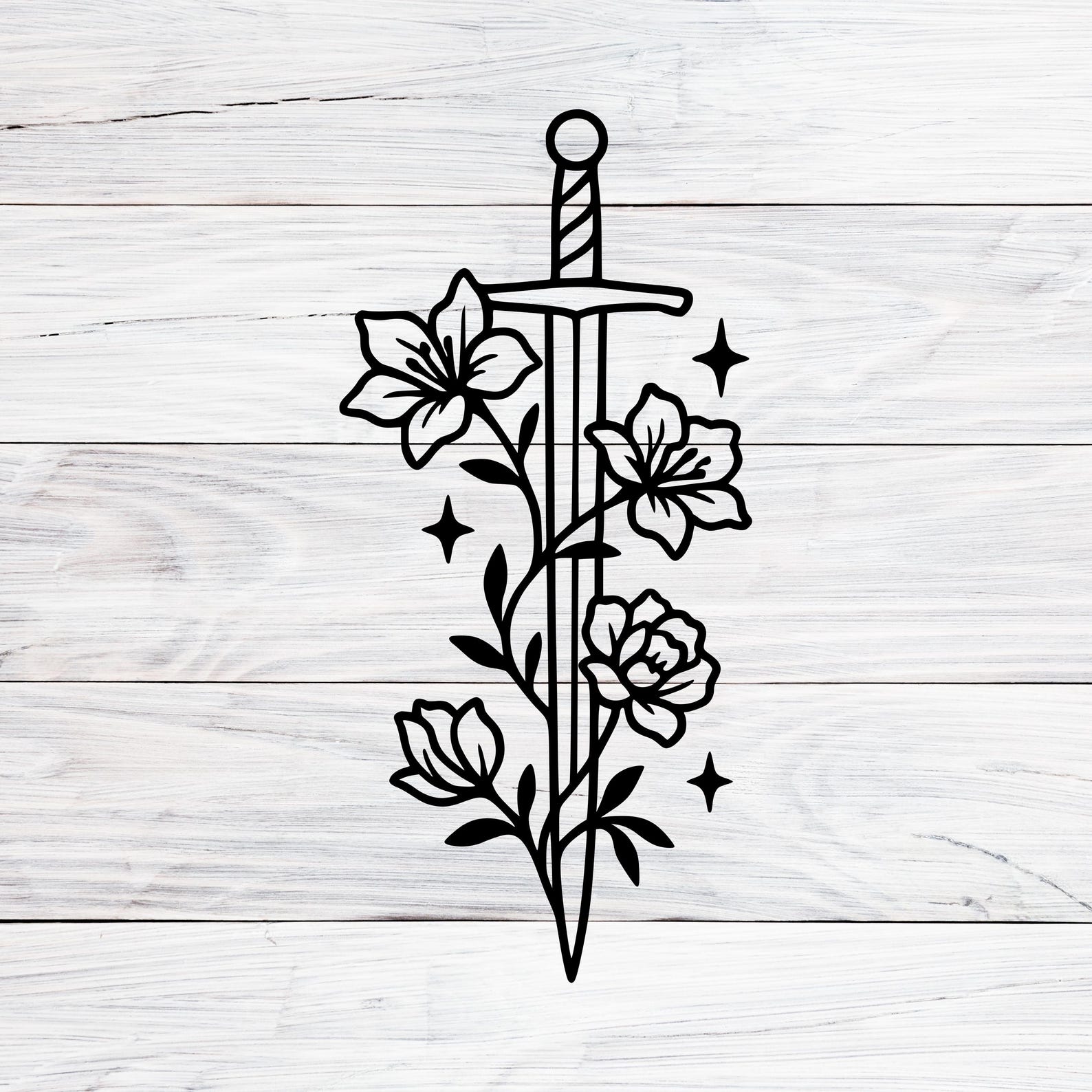 Floral Sword Svg, Png, Jpg, Sword Vector Svg, Spring Flowers Clipart ...