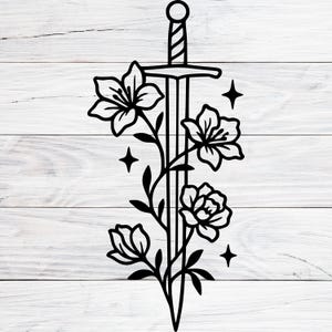 Floral Sword Svg, Png, Jpg, Sword Vector Svg, Spring Flowers Clipart ...