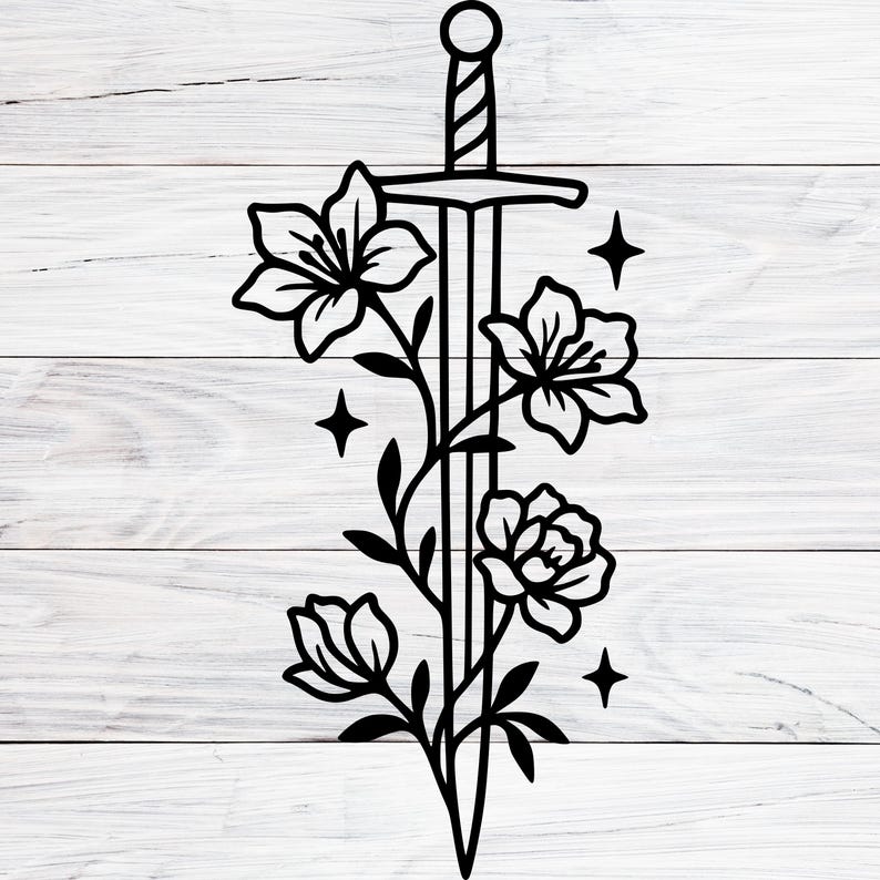 Floral Sword Svg, Png, Jpg, Sword Vector Svg, Spring Flowers Clipart ...