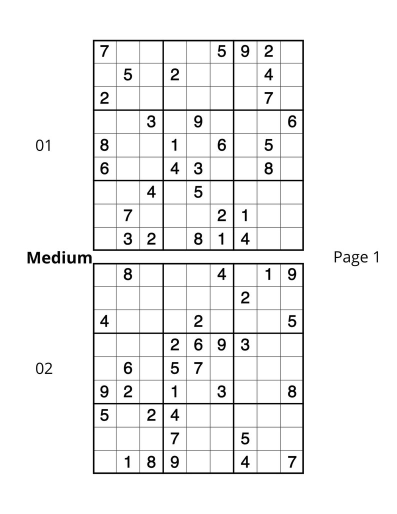 100 Medium Sudoku Puzzles - Large Print for All Ages (PDF) - Etsy
