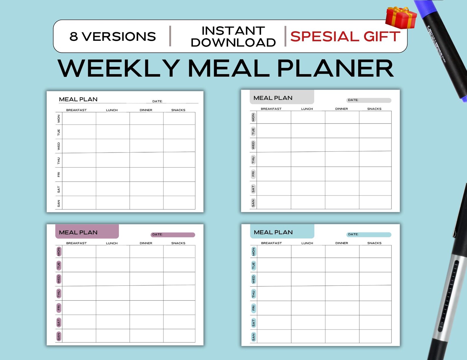 Weekly Meal Plan Checklist PDF Printable Meal Planner & Grocery List ...