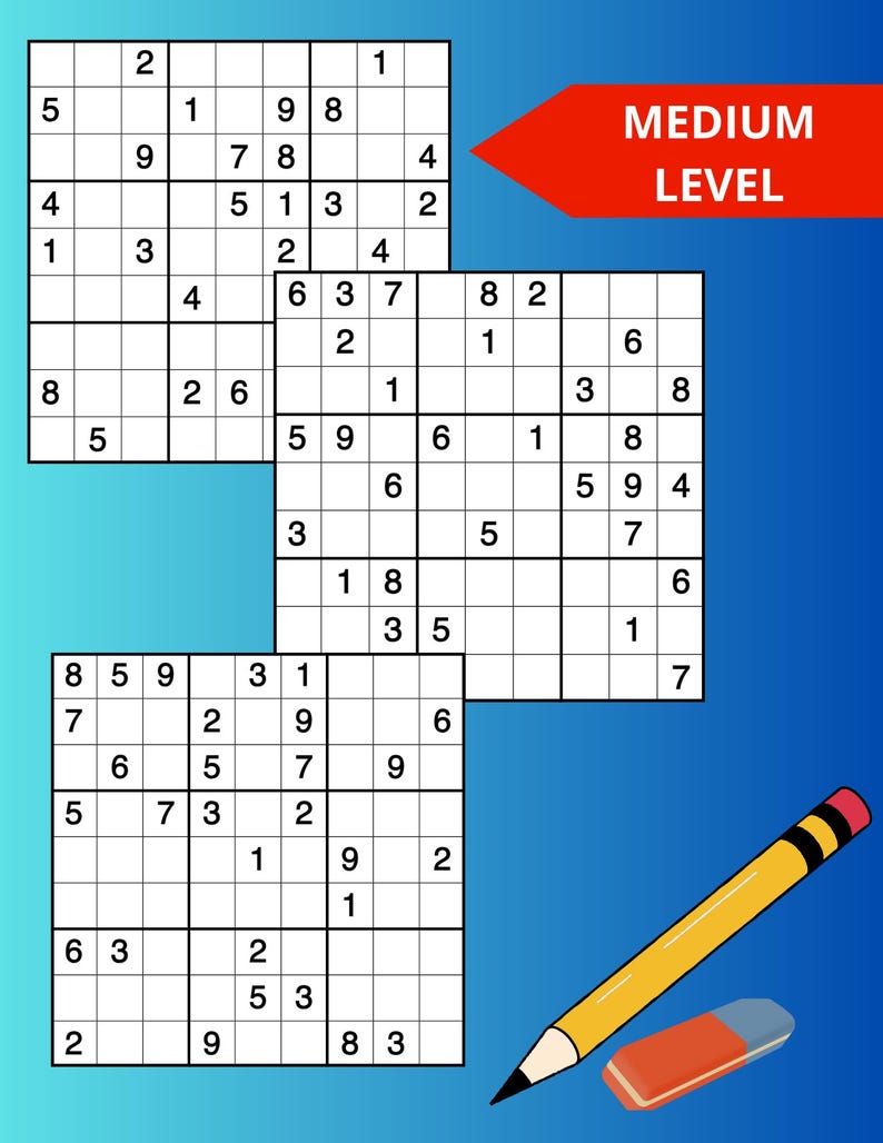 100 Medium Sudoku Puzzles - Large Print for All Ages (PDF) - Etsy