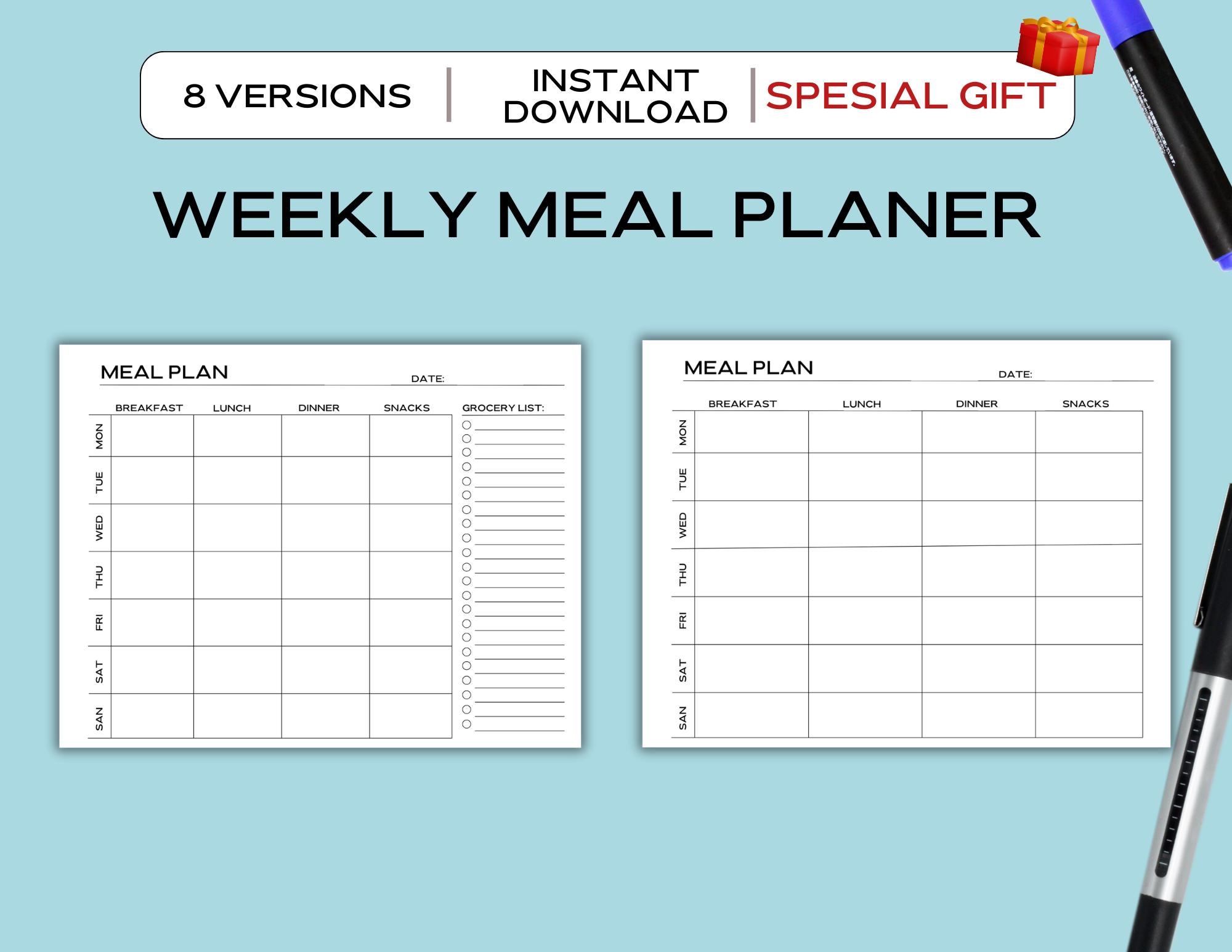 Weekly Meal Plan Checklist PDF Printable Meal Planner & Grocery List ...