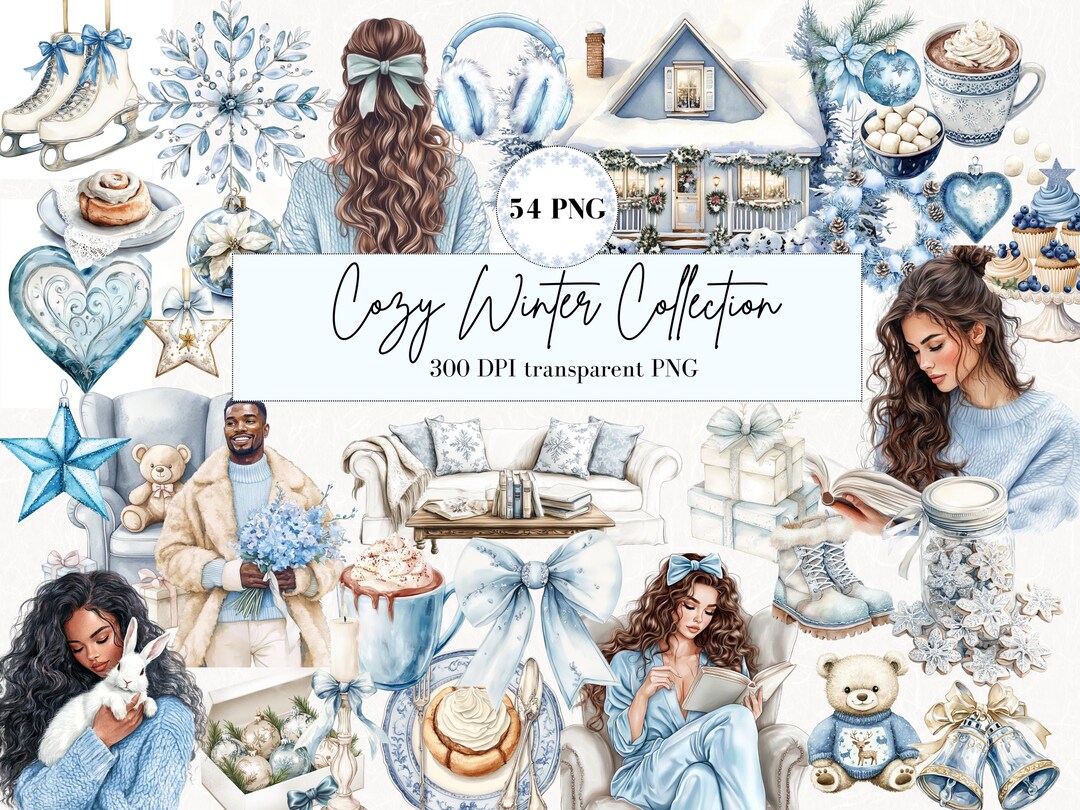 Watercolor Winter Clipart Set: Cozy Christmas PNG Bundle (digital ...
