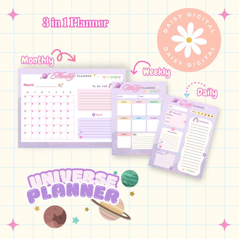 12 Cute Canva Template Planner Monthly Weekly and Daily Planner Canva ...
