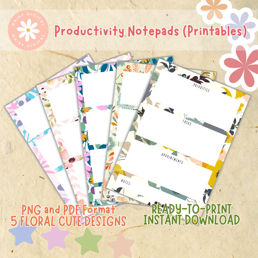 Floral Productivity Notepad Printable Ready-to-print Digital Planner ...