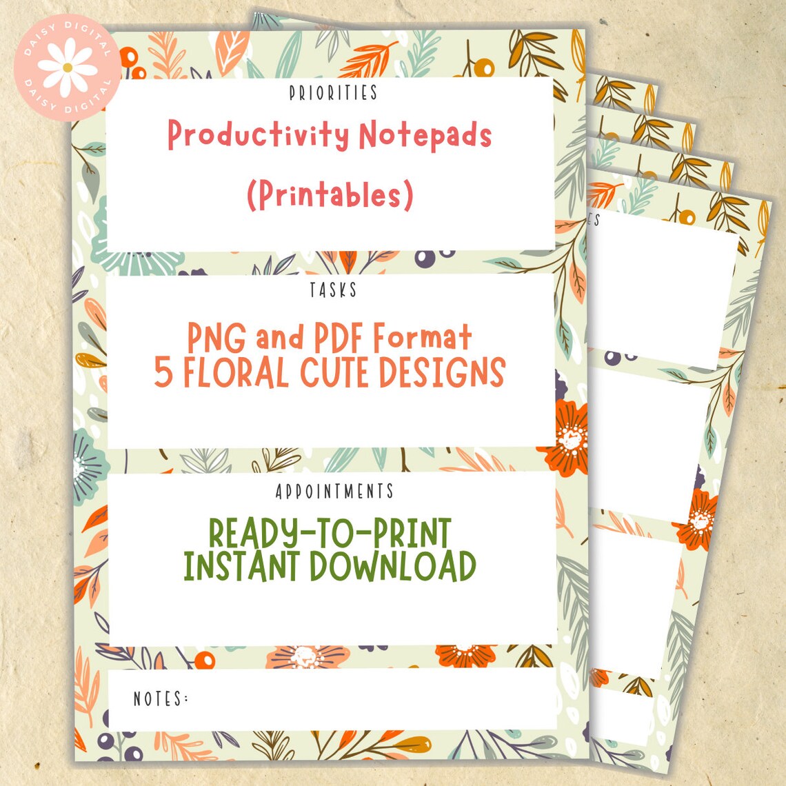 Floral Productivity Notepad Printable Ready-to-print Digital Planner ...