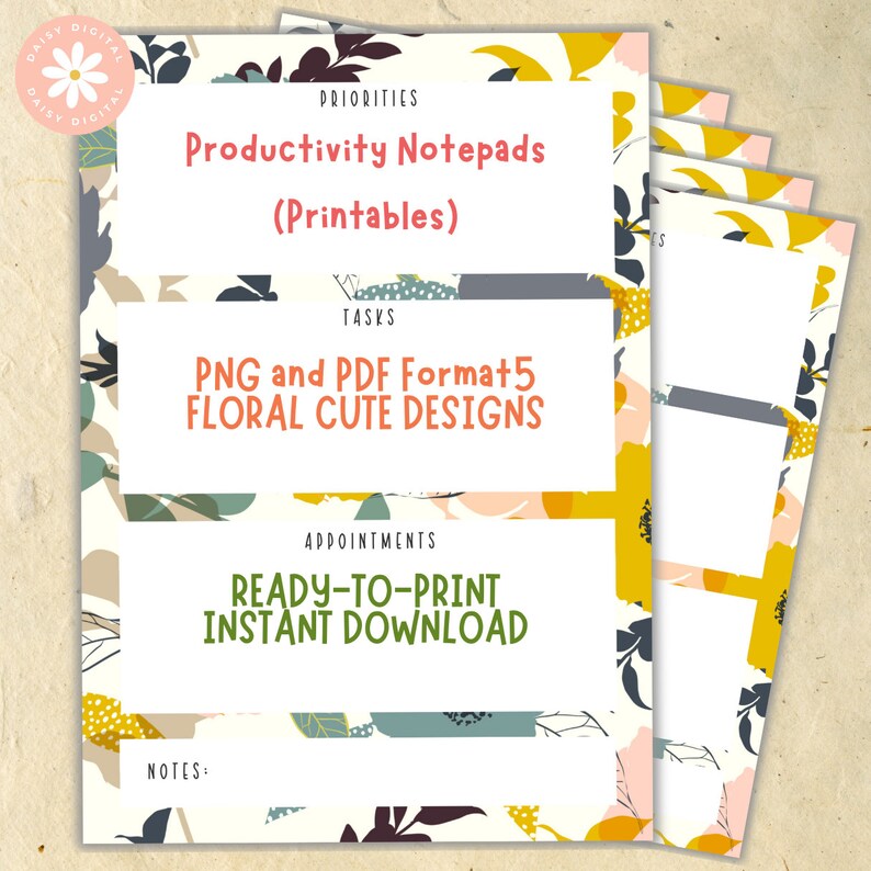 Floral Productivity Notepad Printable Ready-to-print Digital Planner ...