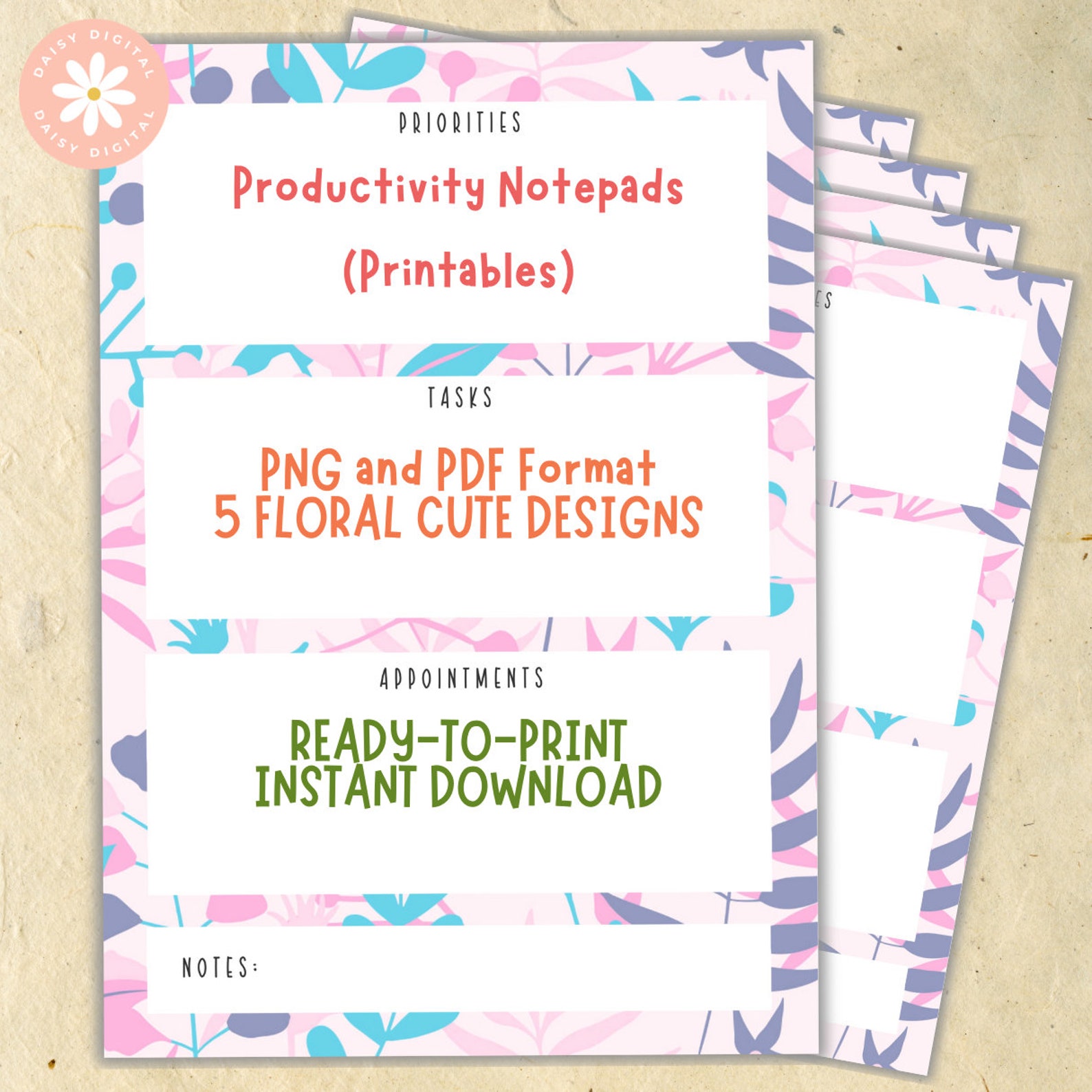 Floral Productivity Notepad Printable Ready-to-print Digital Planner ...