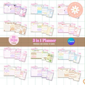 12 Cute Canva Template Planner Monthly Weekly and Daily Planner Canva ...