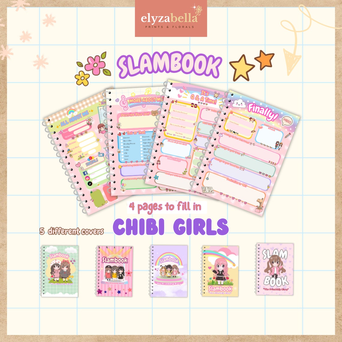 Slambook Chibi Girl Kawaii Canva Template Free Memo Pads Template - Etsy