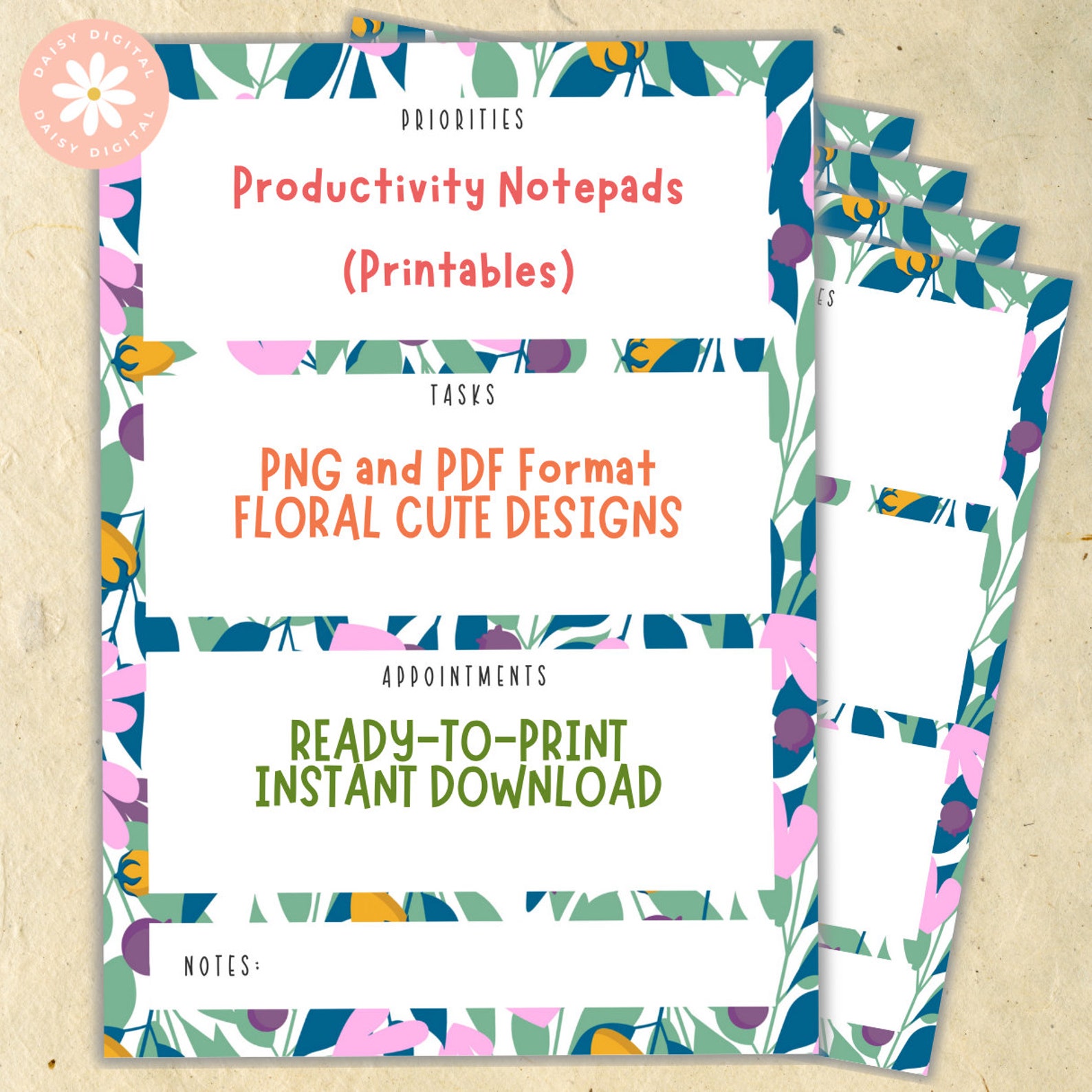 Floral Productivity Notepad Printable Ready-to-print Digital Planner ...