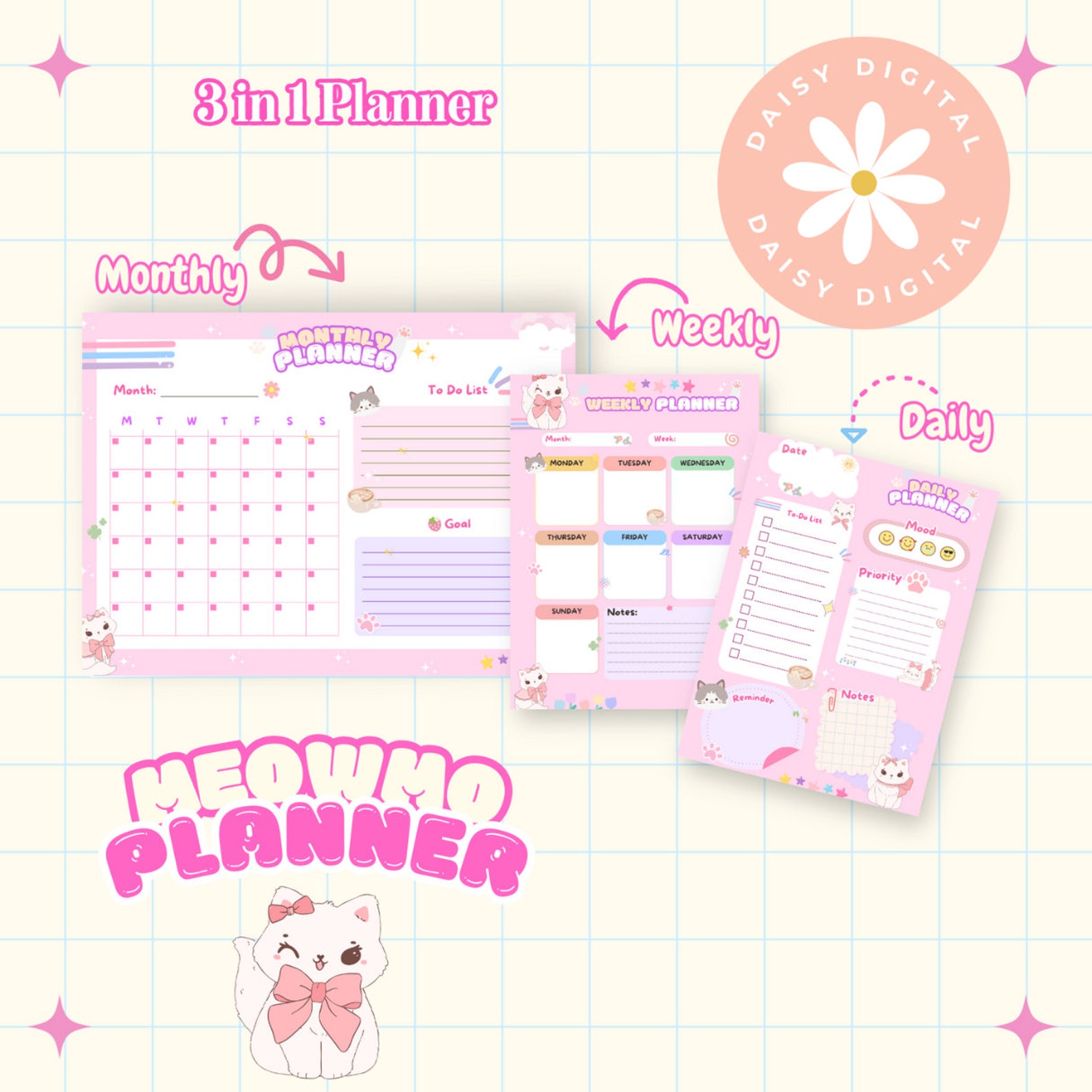 12 Cute Canva Template Planner Monthly Weekly and Daily Planner Canva ...