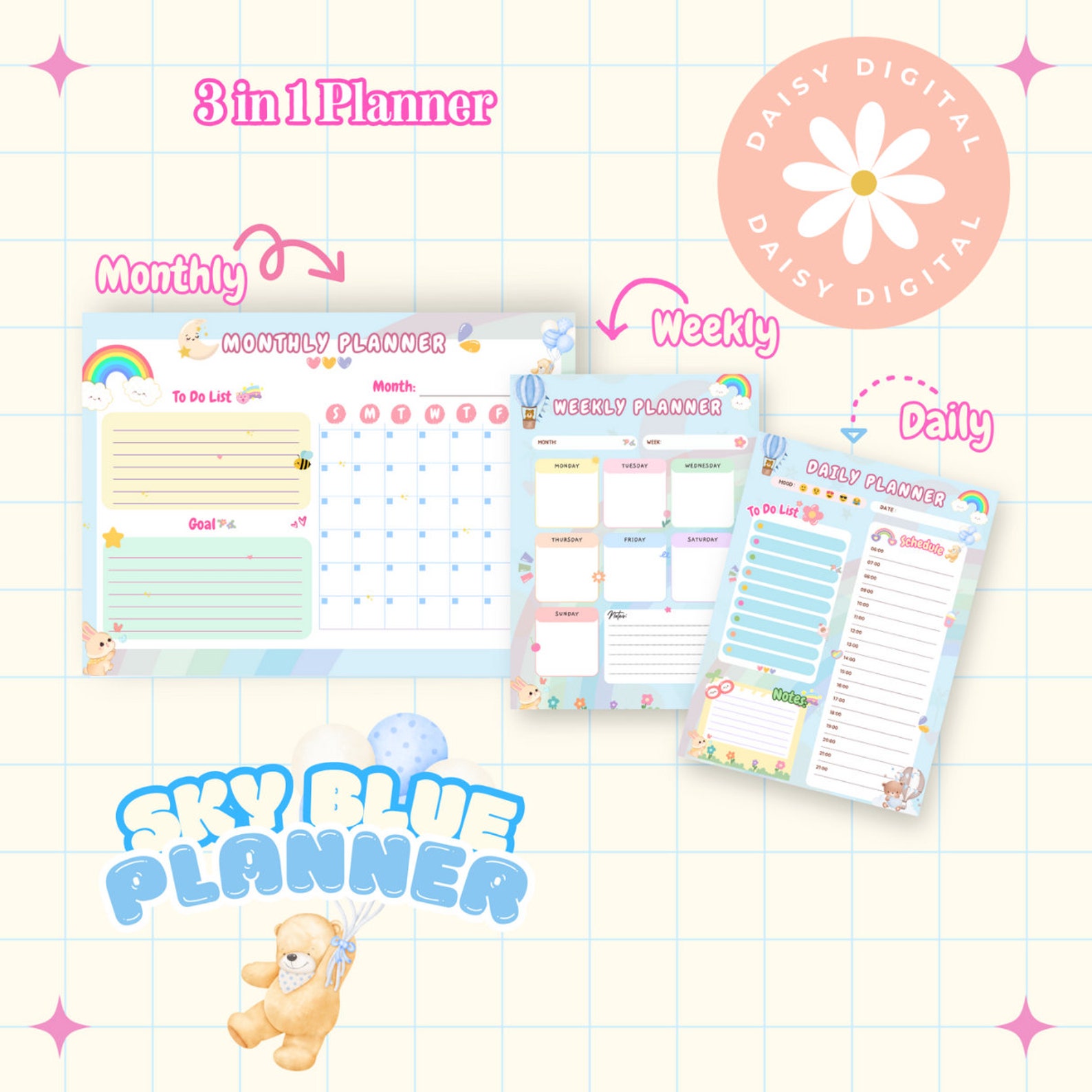 12 Cute Canva Template Planner Monthly Weekly and Daily Planner Canva ...