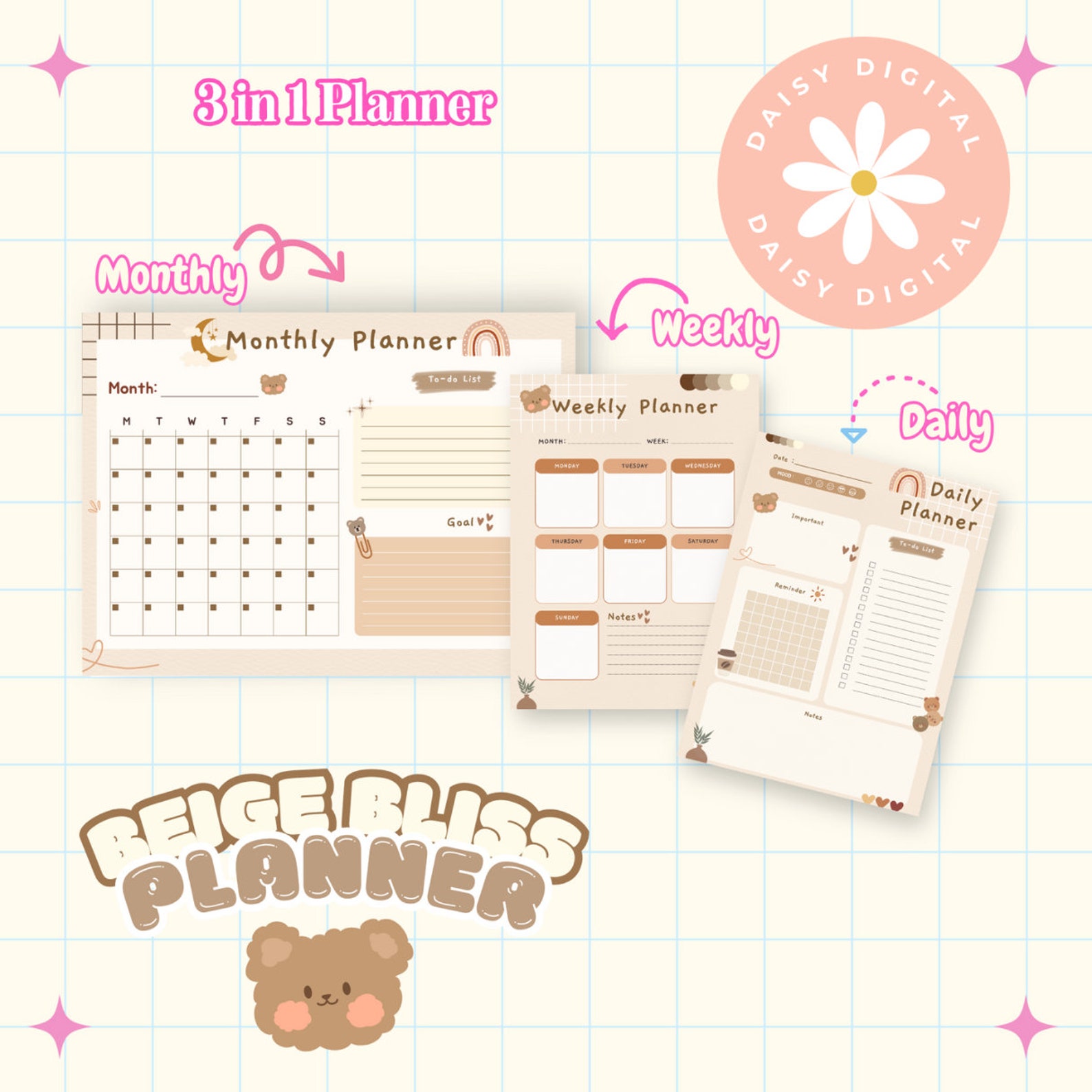 12 Cute Canva Template Planner Monthly Weekly and Daily Planner Canva ...