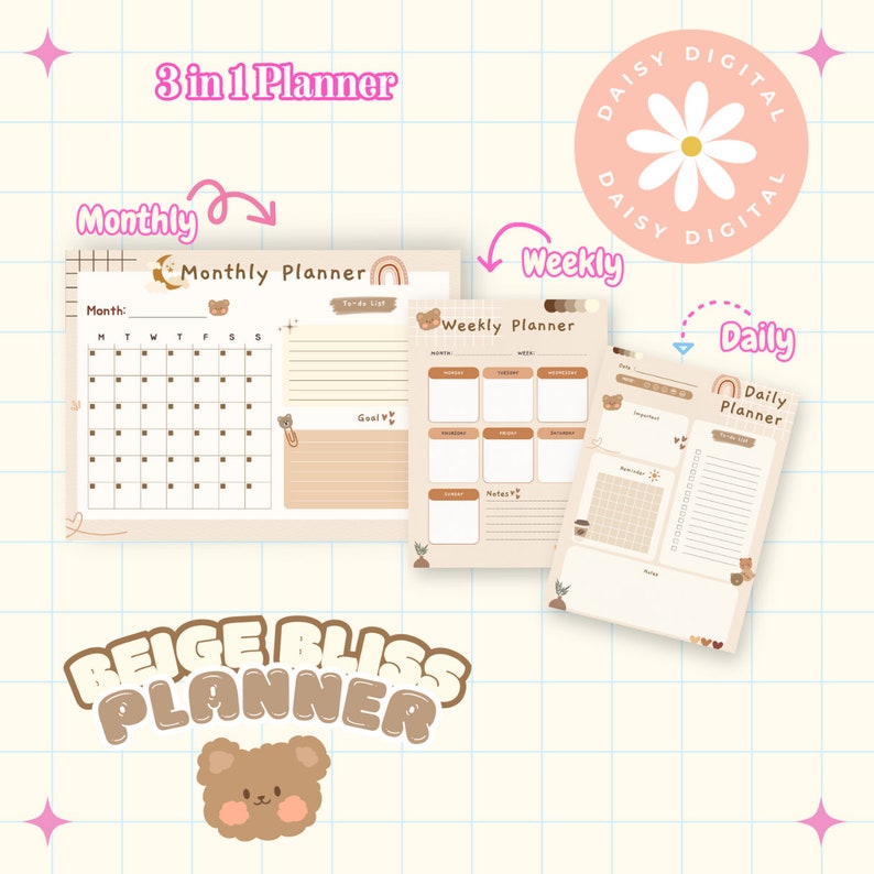 12 Cute Canva Template Planner Monthly Weekly and Daily Planner Canva ...