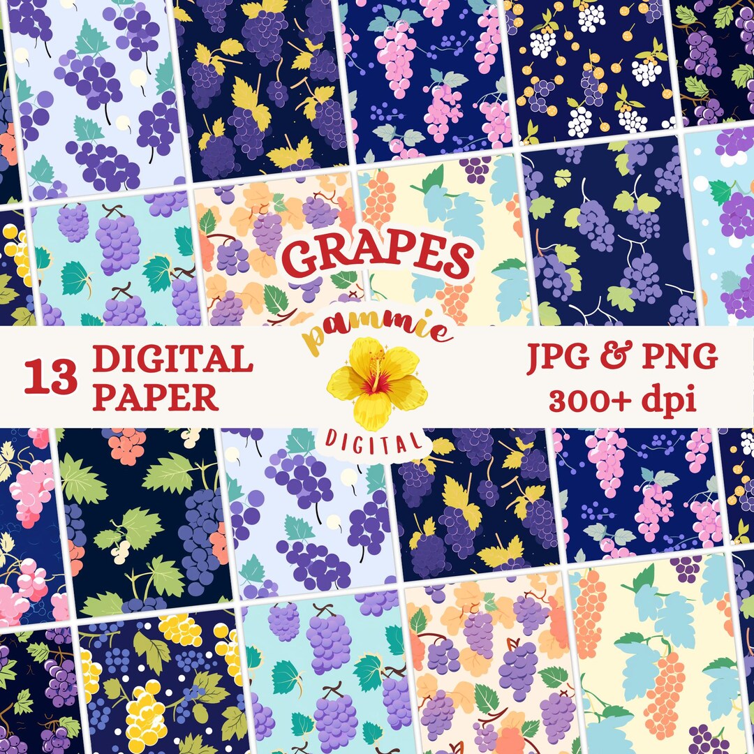 Grapes Digital Print Digital Art Print Digital Paper Bundle Digital Art ...