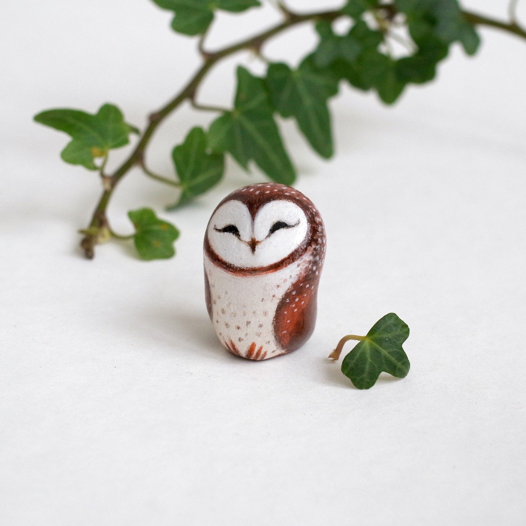 Barn Owl Figurine, Polymer Clay Owl Gift Figurine, Miniature Animals ...