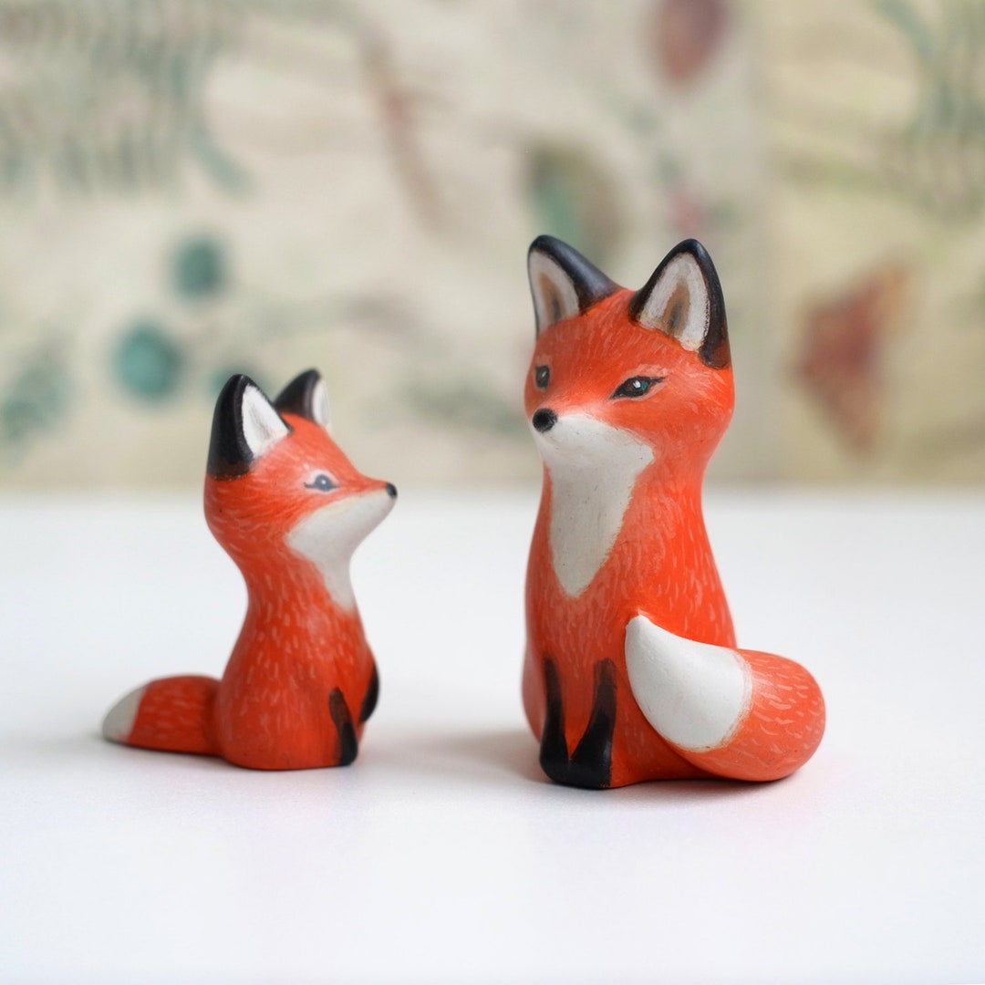 Red Fox Figurine, Clay Fox Figurine Desk, Fox Family, Fox Sculpture ...